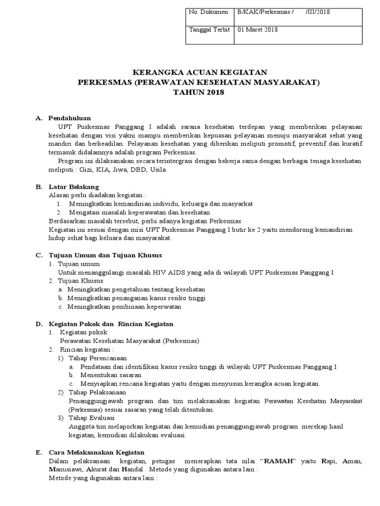 Rencana Kegiatan Perkesmas 2018 | PDF