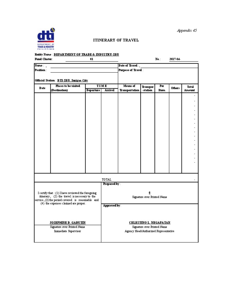 Appendix 45: Travel Itinerary Template | PDF