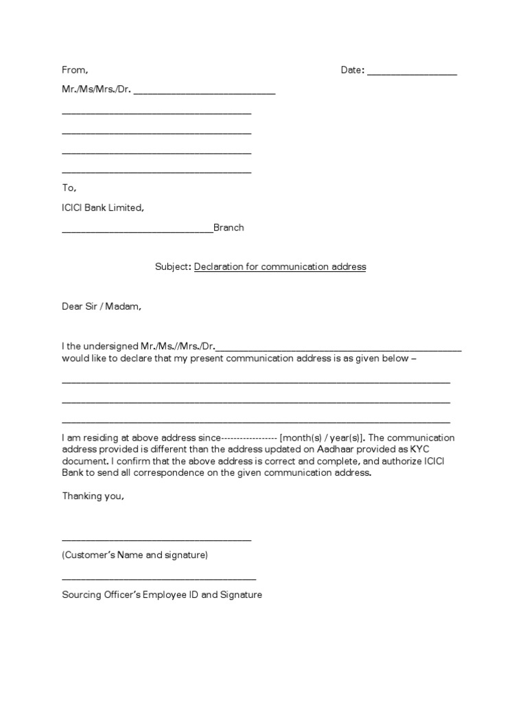 Customer - Self - Declaration - Commn Address Proof | PDF