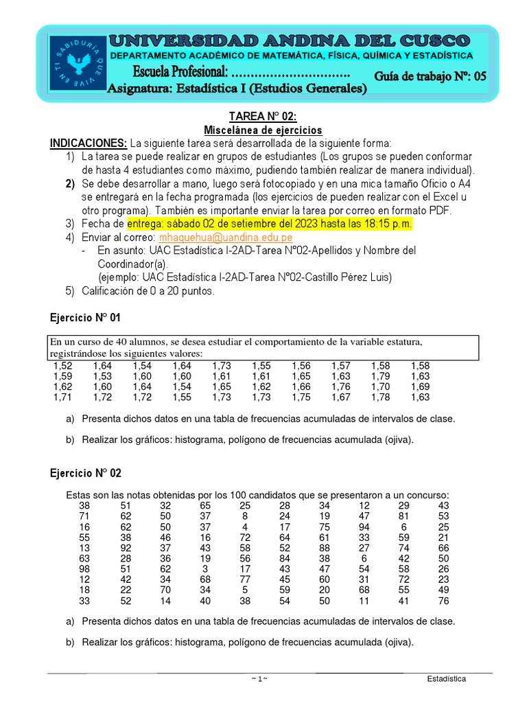 05-Guia #05-Estad I-EFG-Tarea #02 | PDF | Muestreo (Estadísticas)