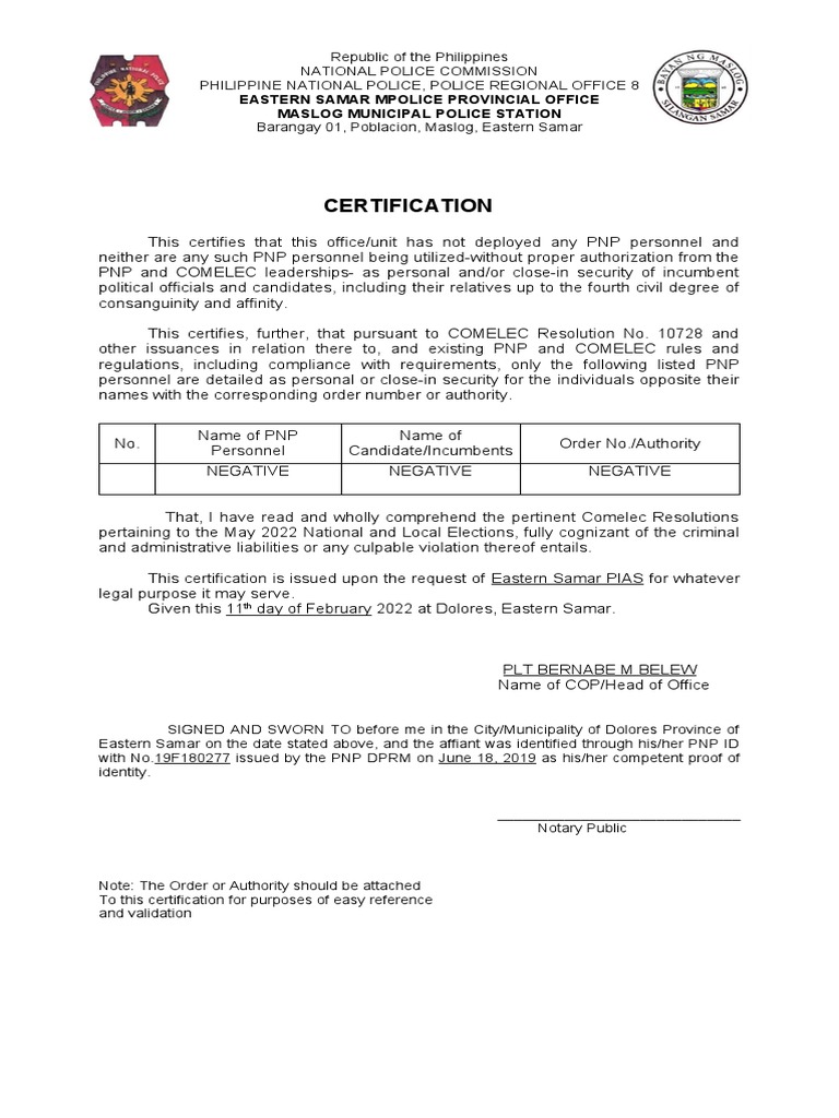 Revised Template of Certification On LOI BK (Final) | PDF | Commission ...
