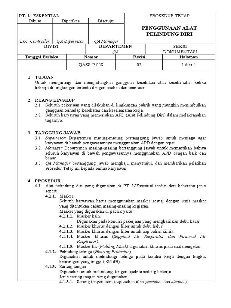 Prosedur APD PT. L'Essential | PDF
