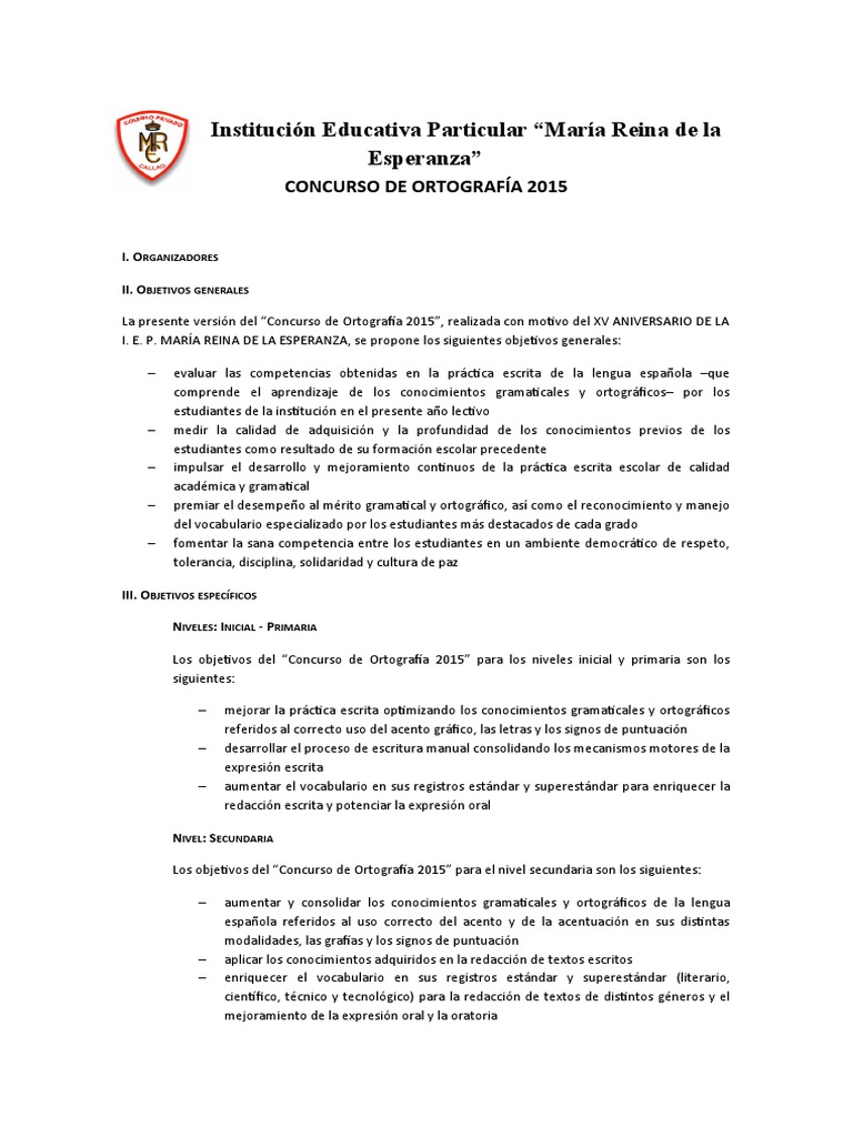 Concurso de Ortografía 2015 | PDF | Ortografía | Maestros