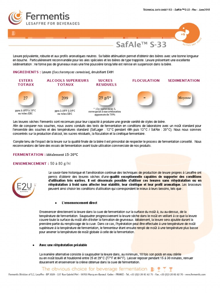 SafAle S 33 FR | PDF | Saccharomyces cerevisiae | Levure
