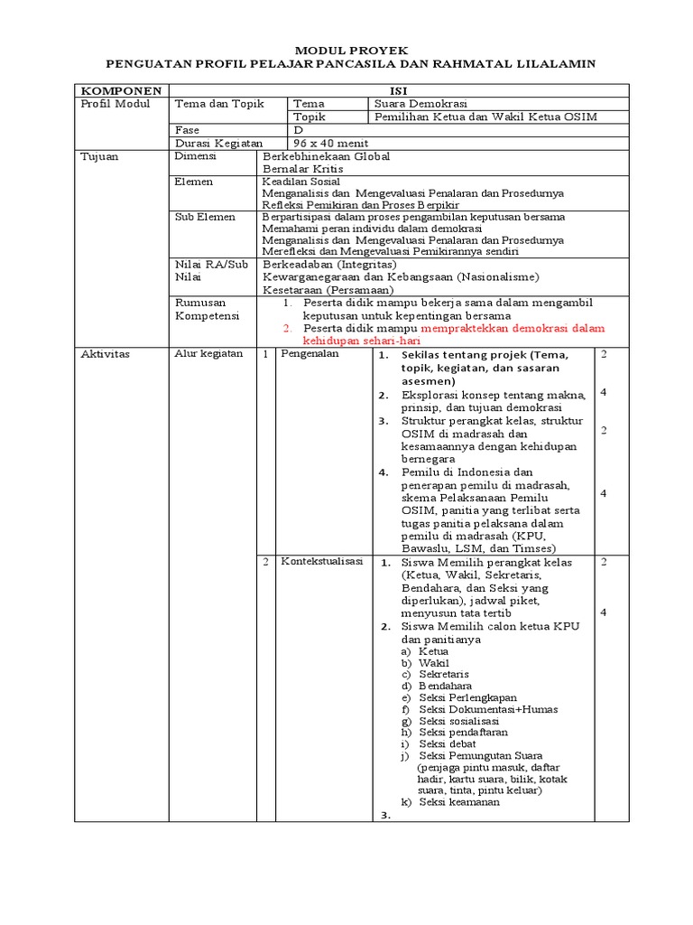 Contoh Format Modul Proyek 1 | PDF