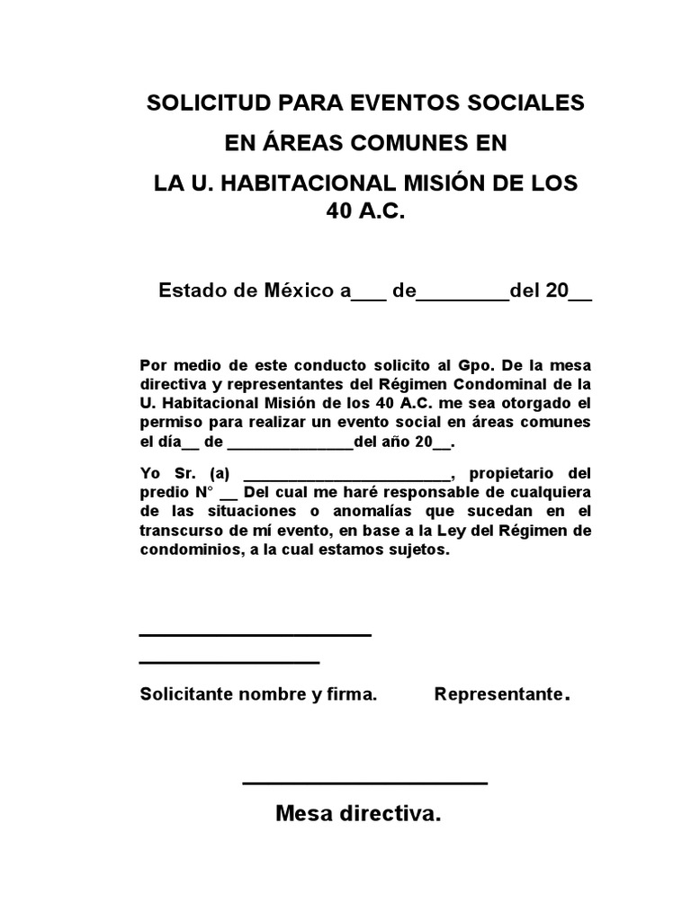 Formato Solicitud Eventos Sociales. | PDF