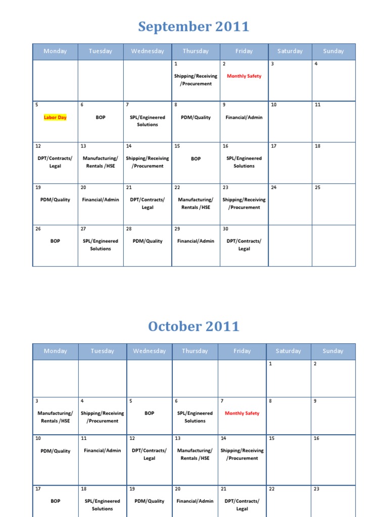 2011 Monthly Operations Schedule | PDF | Business | Finance & Money ...