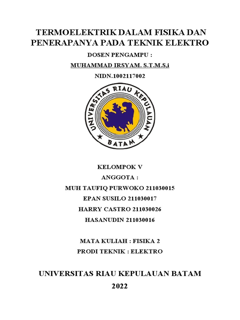 Kelompok 5 Termoelektrik Dalam Fisika Dan Penerapanya Pada Teknik | PDF