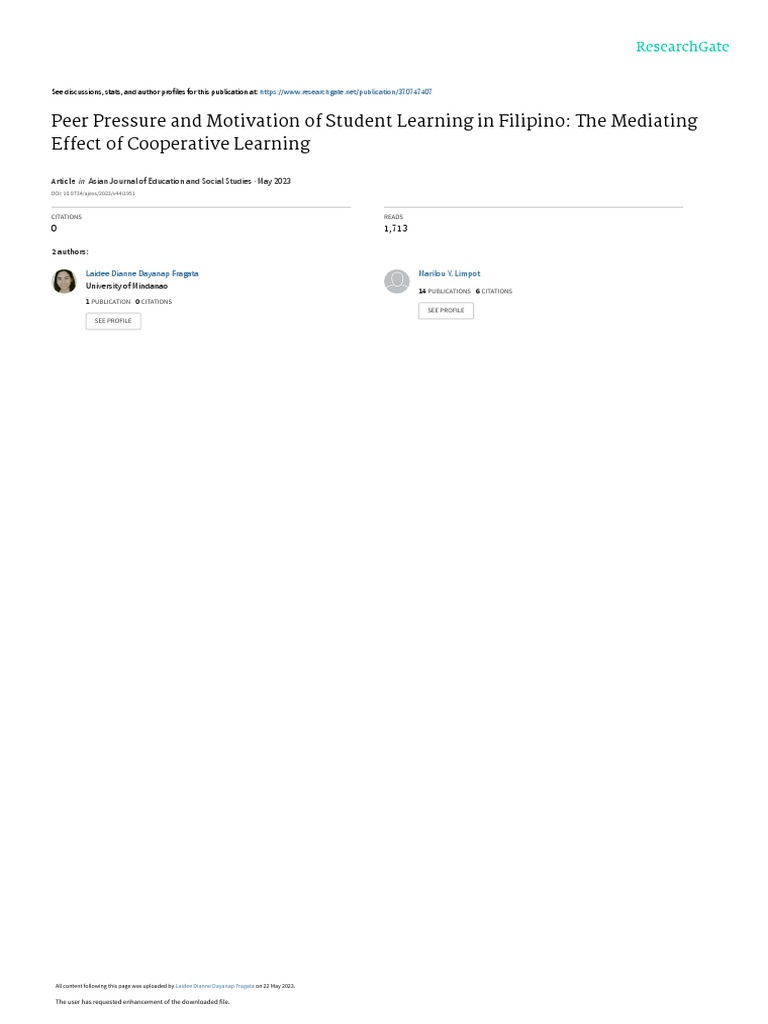 Peer Pressure and Motivation of Student Learning I | PDF | Motivation ...