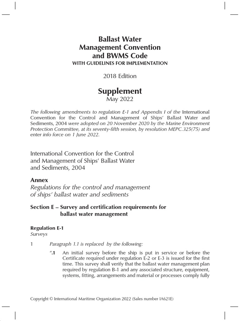 Ballast Water Management Convention - Supplement | PDF | Law | Science ...