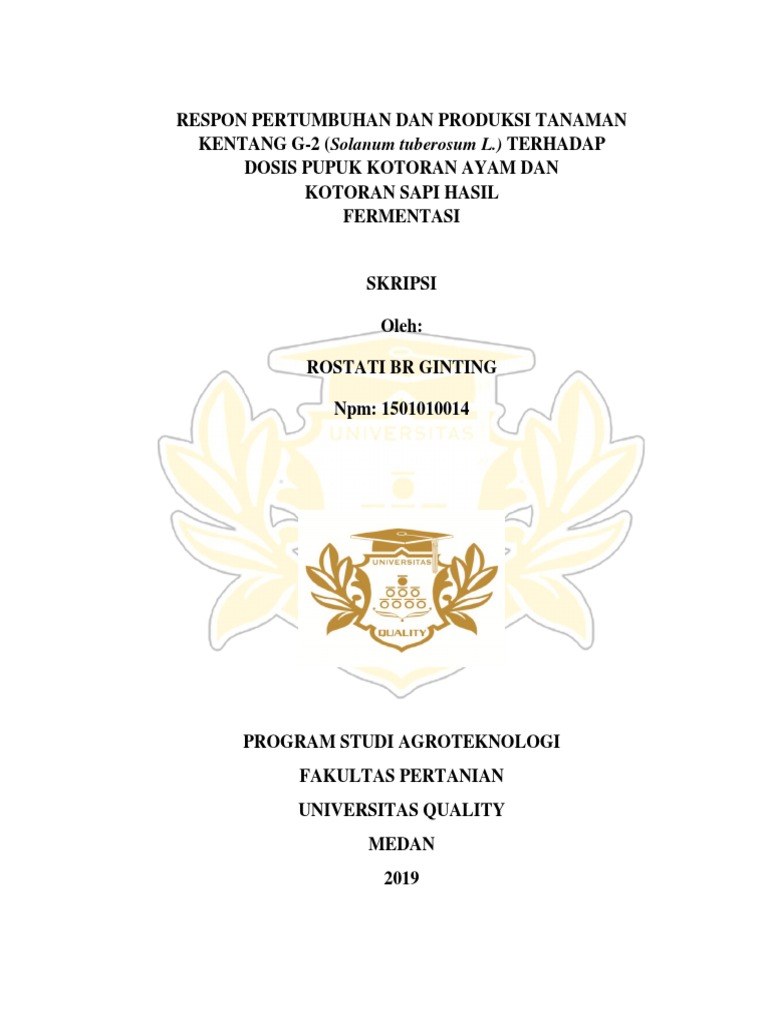Sampul Respon Pertumbuhan Dan Produksi Tanaman Kentang G-2 (Solanum ... Sampul Respon Pertumbuhan Dan Produksi Tanaman Kentang G-2 (Solanum ...