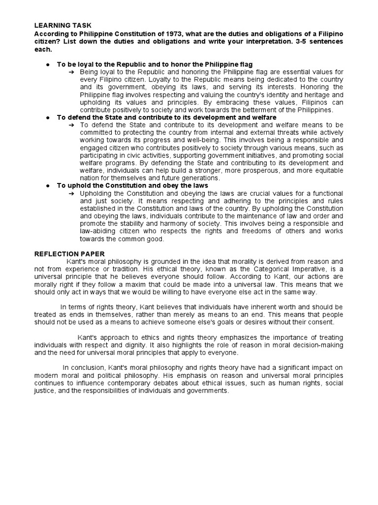 Module 7-Learning Task & Reflection Paper | PDF | Immanuel Kant | Reason