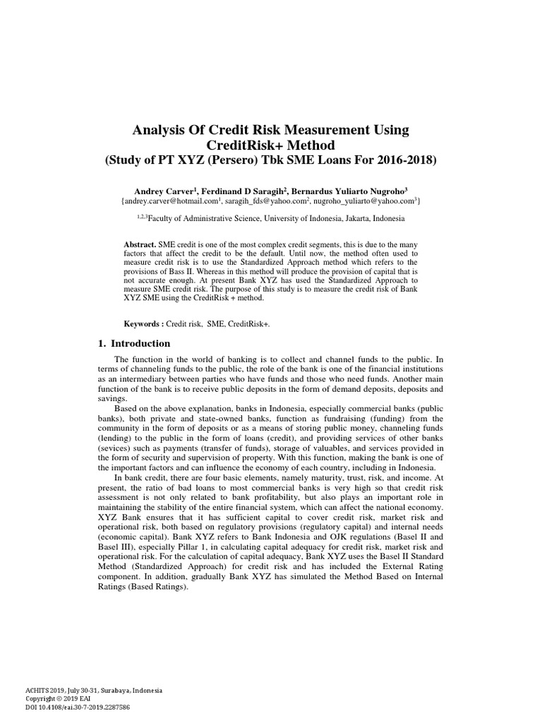 Analysis of Credit Risk Measurement Usin | PDF | Financial Risk ...
