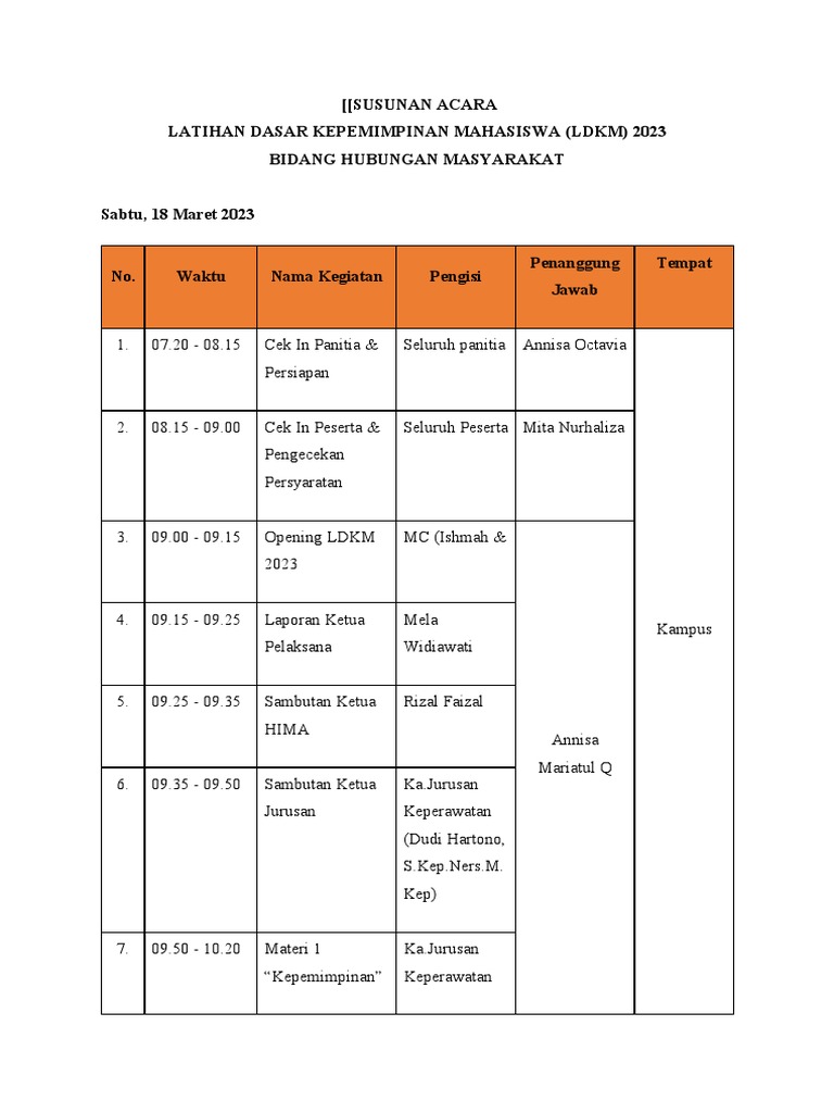 Susunan Acara Terbaru LDKM 2023 On Revisi | PDF
