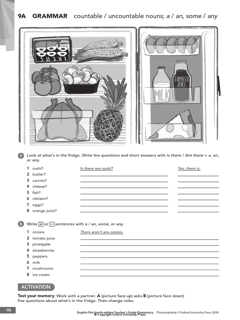 9A GRAMMAR Countable / Uncountable Nouns A / An, Some / Any | PDF
