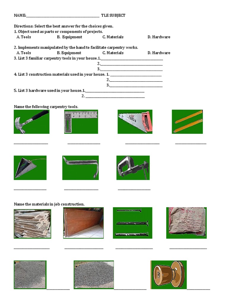 Carpentry Tools Quiz | PDF