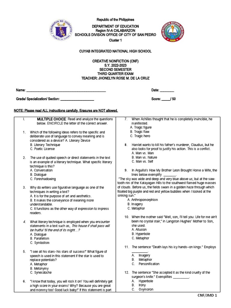 CNF 3RD Quarter | PDF | Narration | Narrative