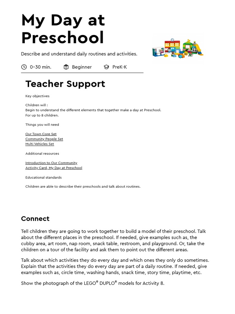My Day at Preschool Lesson Plan | PDF | Preschool