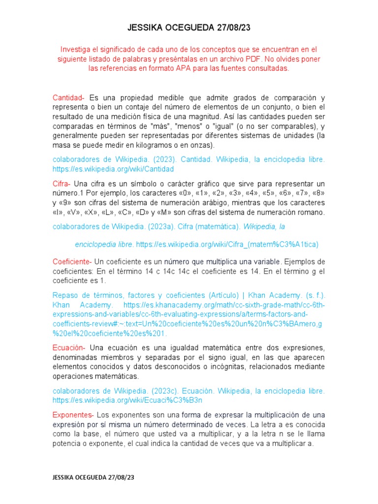 Act. 1 Glosario de Terminos | PDF | Cantidad | Números