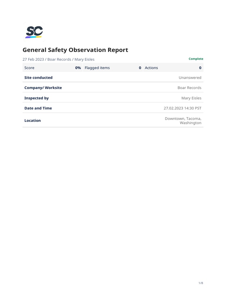 General Safety Observation Report Sample PDF Report | PDF | Fire Safety ...