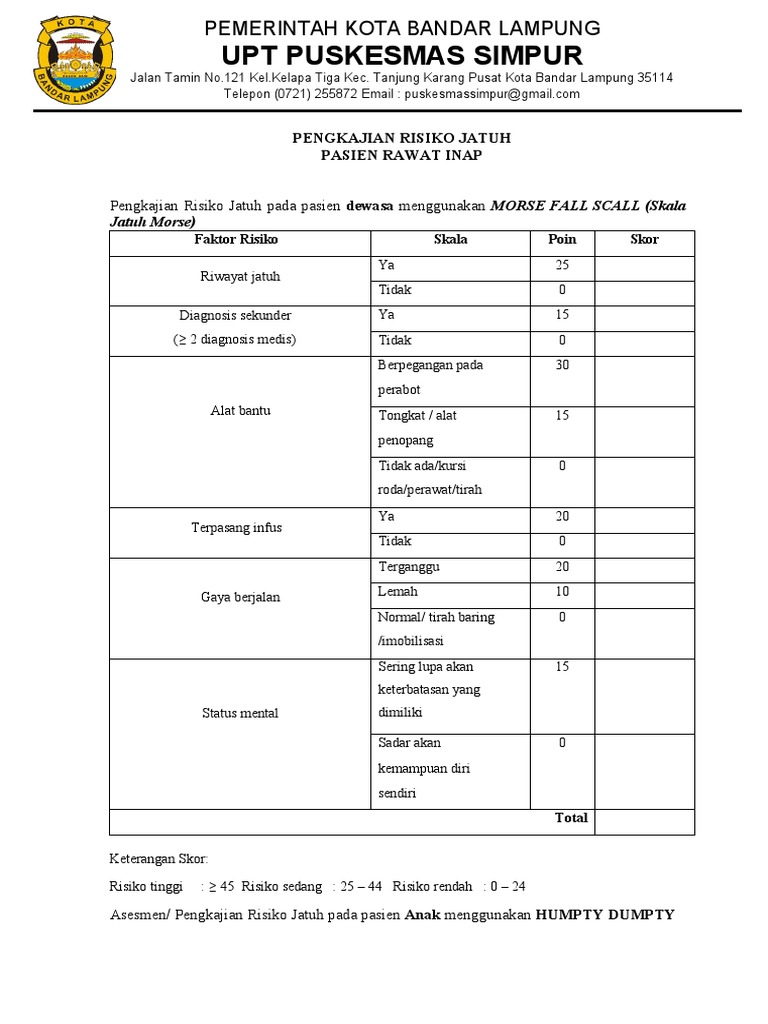 Skoring Risiko Jatuh Rawat Inap | PDF