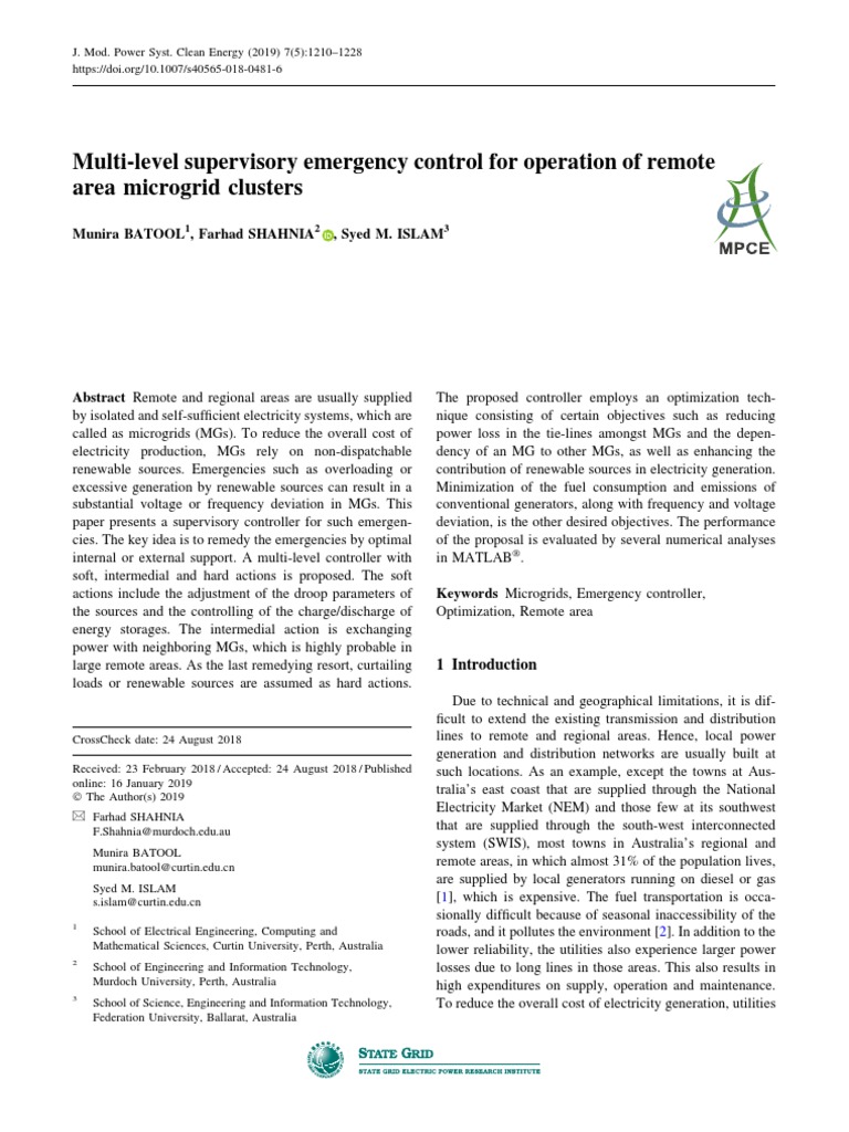 Multi-Level Supervisory Emergency Control For Operation of Remote Area ...