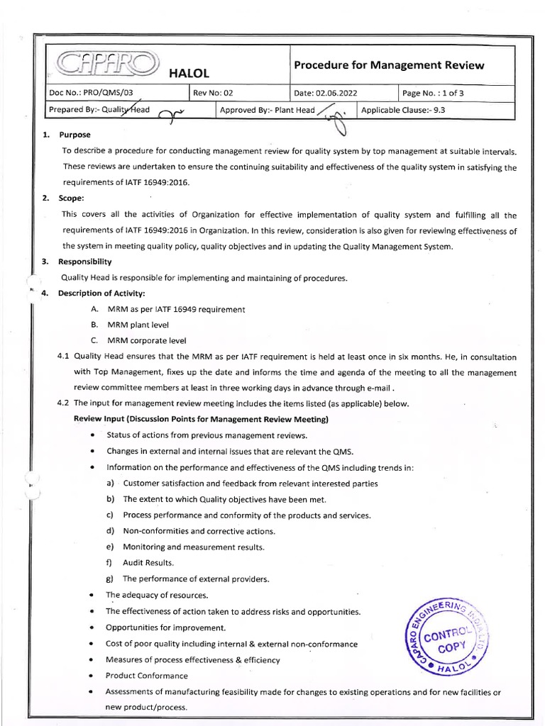 03.procedure For Management Review | PDF
