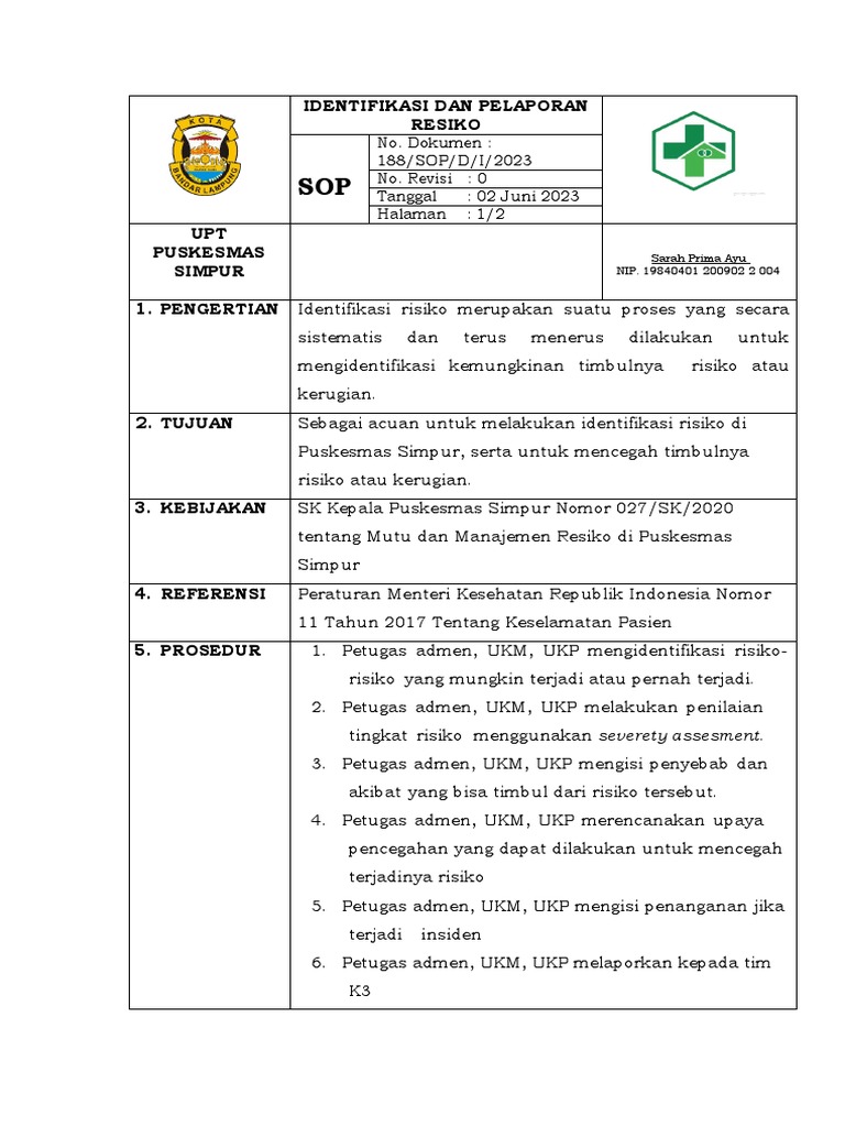 Sop Identifikasi Risiko | PDF