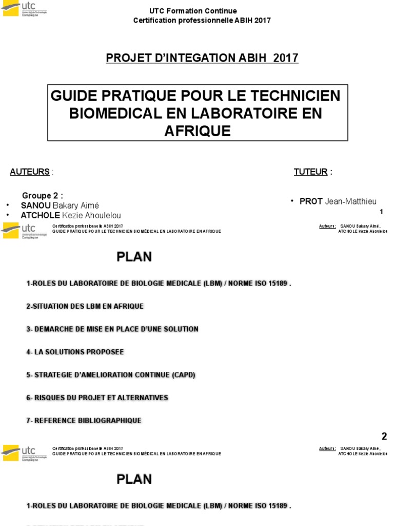 Guide Pratique Pour Le Technicien Biomedical en Laboratoire en Afrique ...
