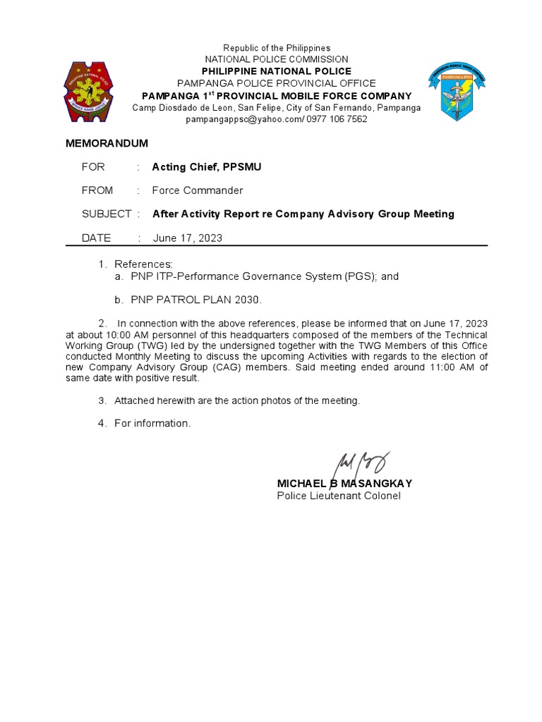 After Activity Report Re CAGPTD Meeting May-Jun 2023 | PDF | Business
