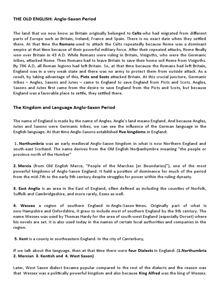 The Old English - Anglo Saxons | PDF | Wessex | Kingdom Of England