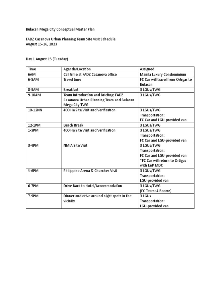 Updated Site Visit Timetable 11 Aug | PDF