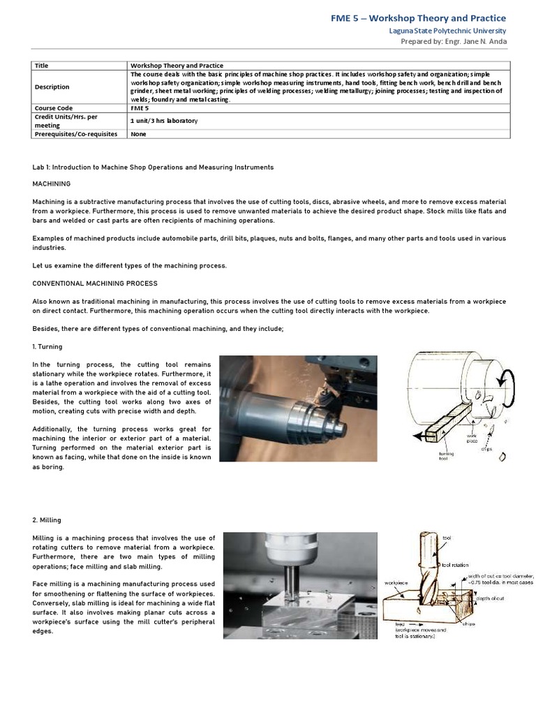 Lab Notes 1 - ME Workshop Theory and Practice | PDF | Machining ...