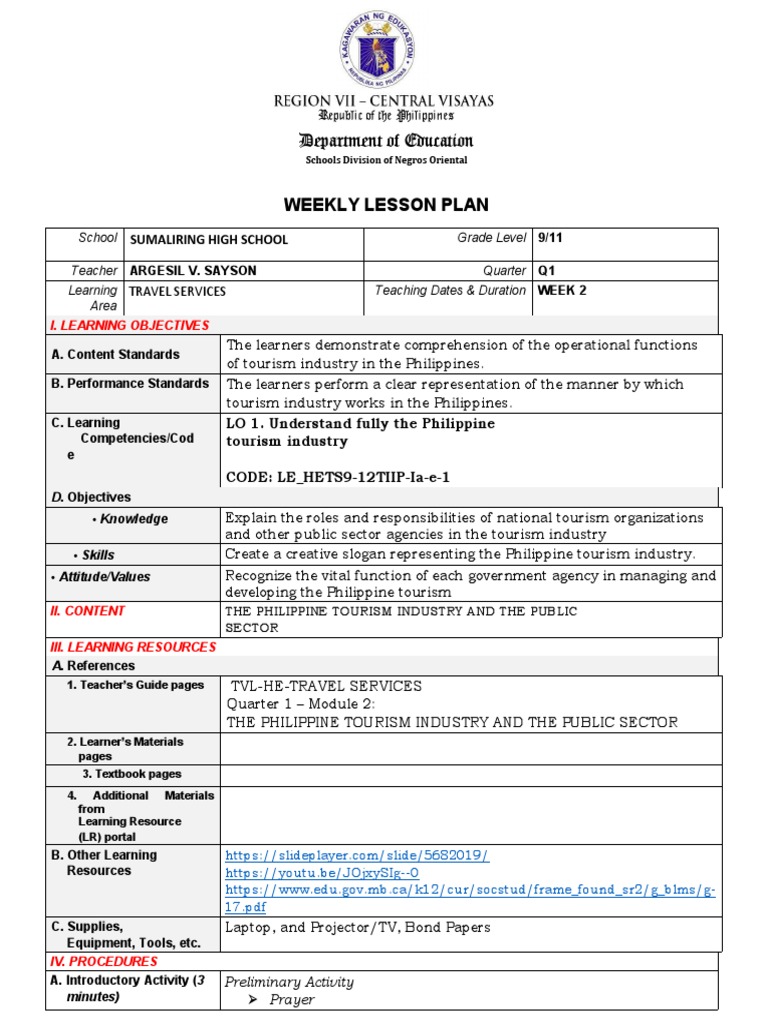PROTOTYPE-LESSON-PLAN-TEMPLATE-TRAVEL-SERVICES-W2 | PDF | Tourism ...