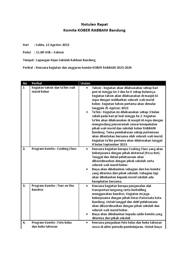 Notulen Rapat Komite KOBER 2023-2024 | PDF