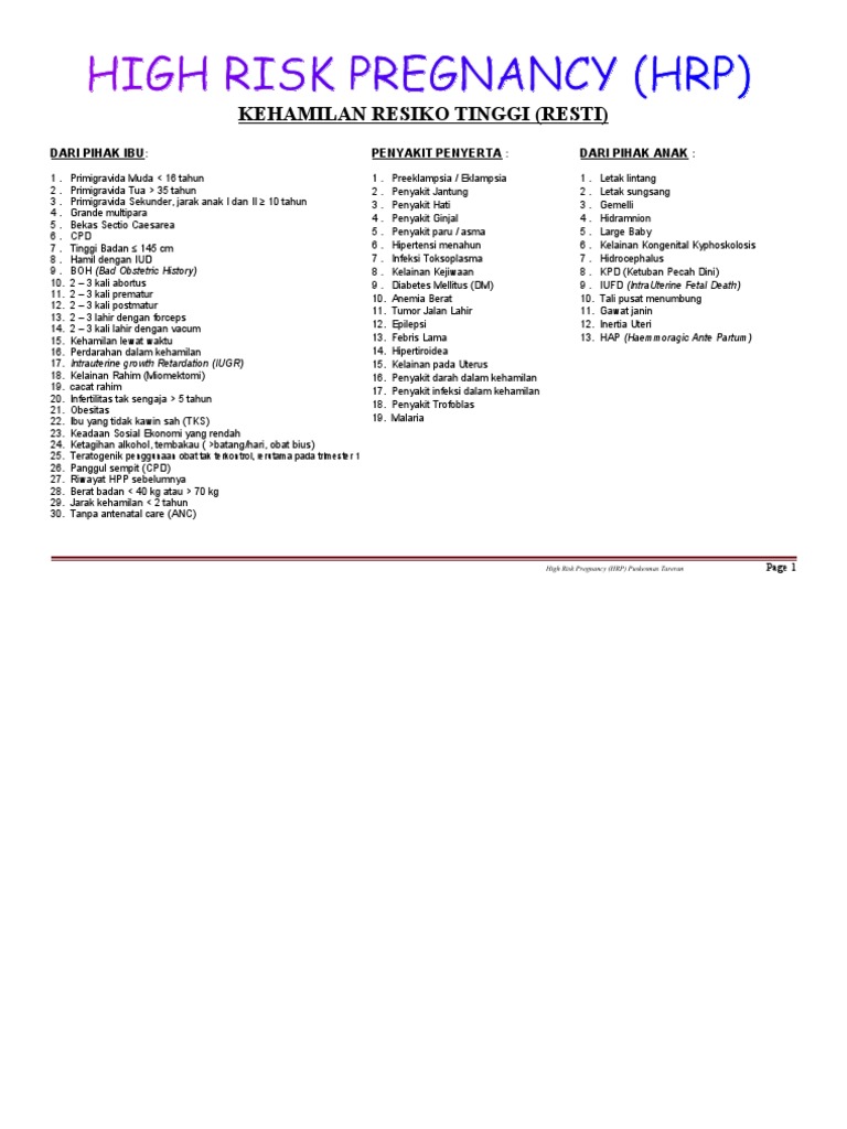 High Risk Pregnancy (HRP) | PDF