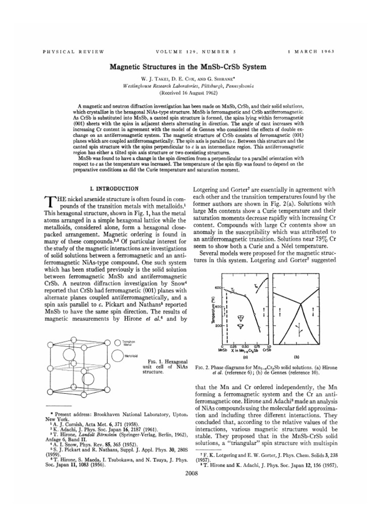 Magnetic Structures in MnSb-CrSb System | PDF | Ferromagnetism | Spin ...