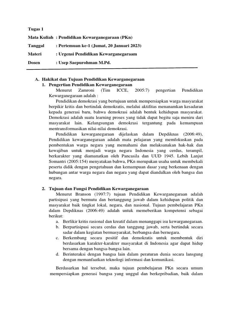 Tugas 1 - PKN | PDF | Karier & Perkembangan | Ilmu Sosial