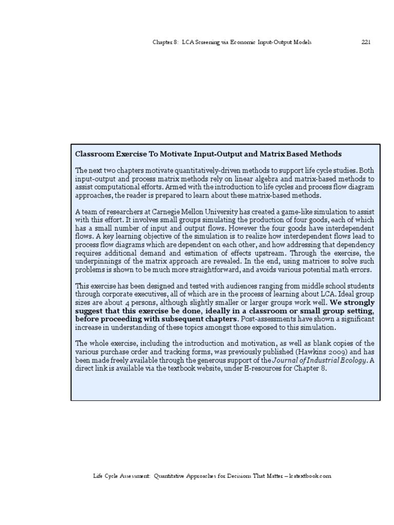 Lca Book Chapter 8 Input Output Analysis Pdf Input Output Model Life Cycle Assessment