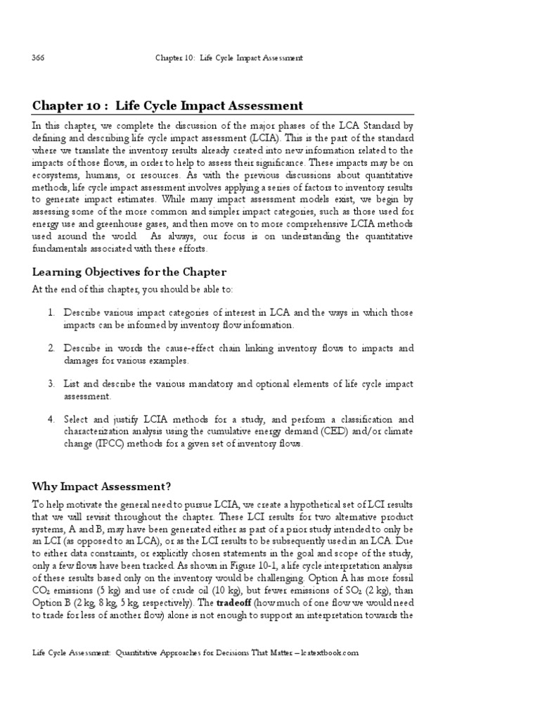 LCA Book - Chapter 10 (Impact Assessment) | PDF | Life Cycle Assessment ...