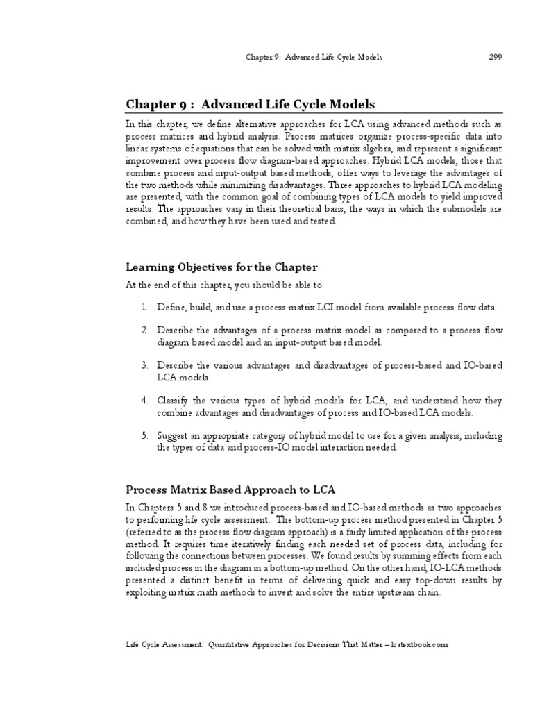 LCA Book - Chapter 9 (Advanced LCA Models) | PDF | Life Cycle Assessment | Matrix (Mathematics)