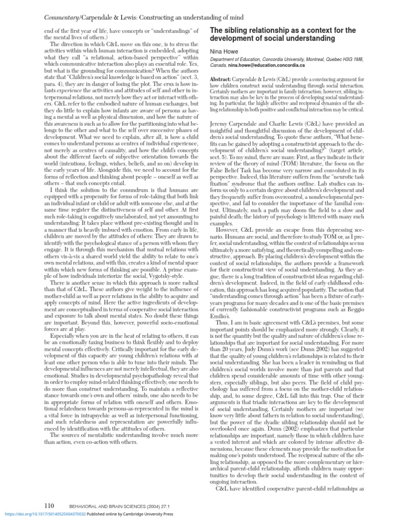 The Sibling Relationship As A Context For The Development of Social Understanding | Download ...