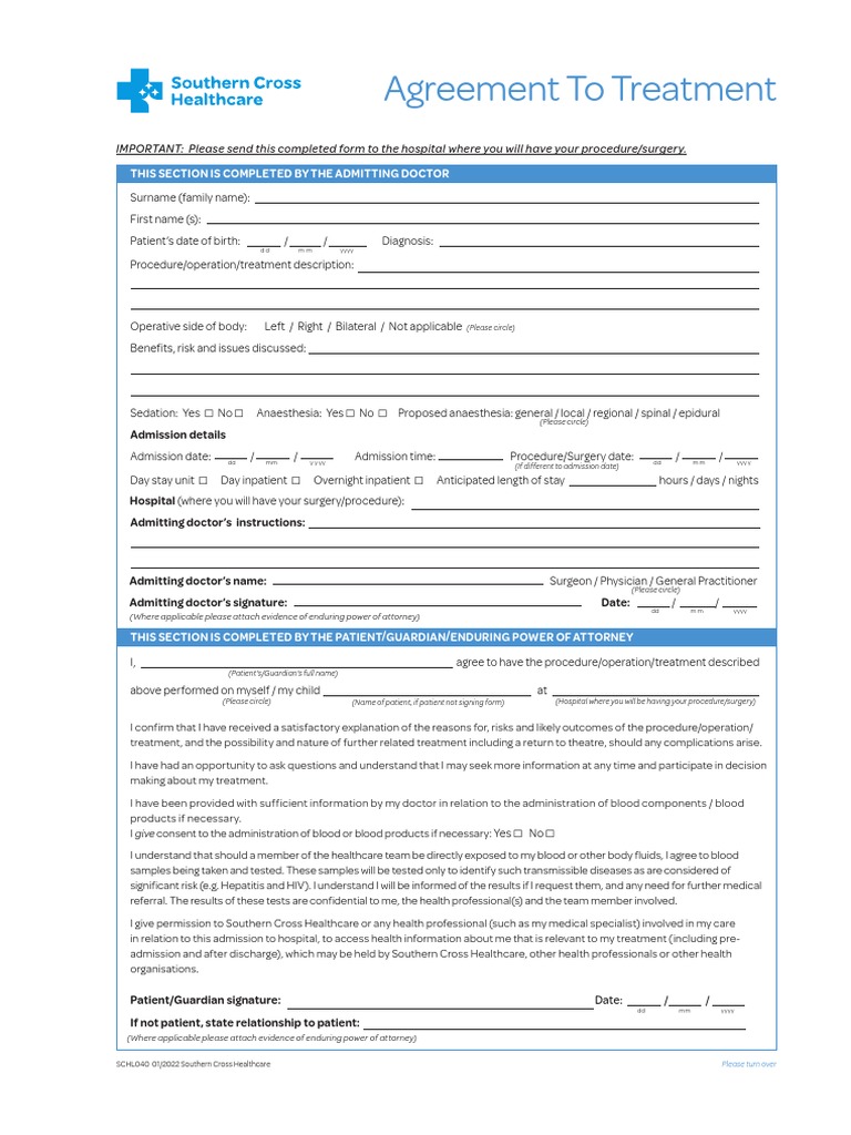 Hospital Treatment Consent Form | PDF | Anesthesia | Patient