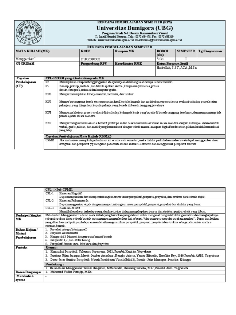 RPS Menggambar Prespektif Semester Ganjil | PDF