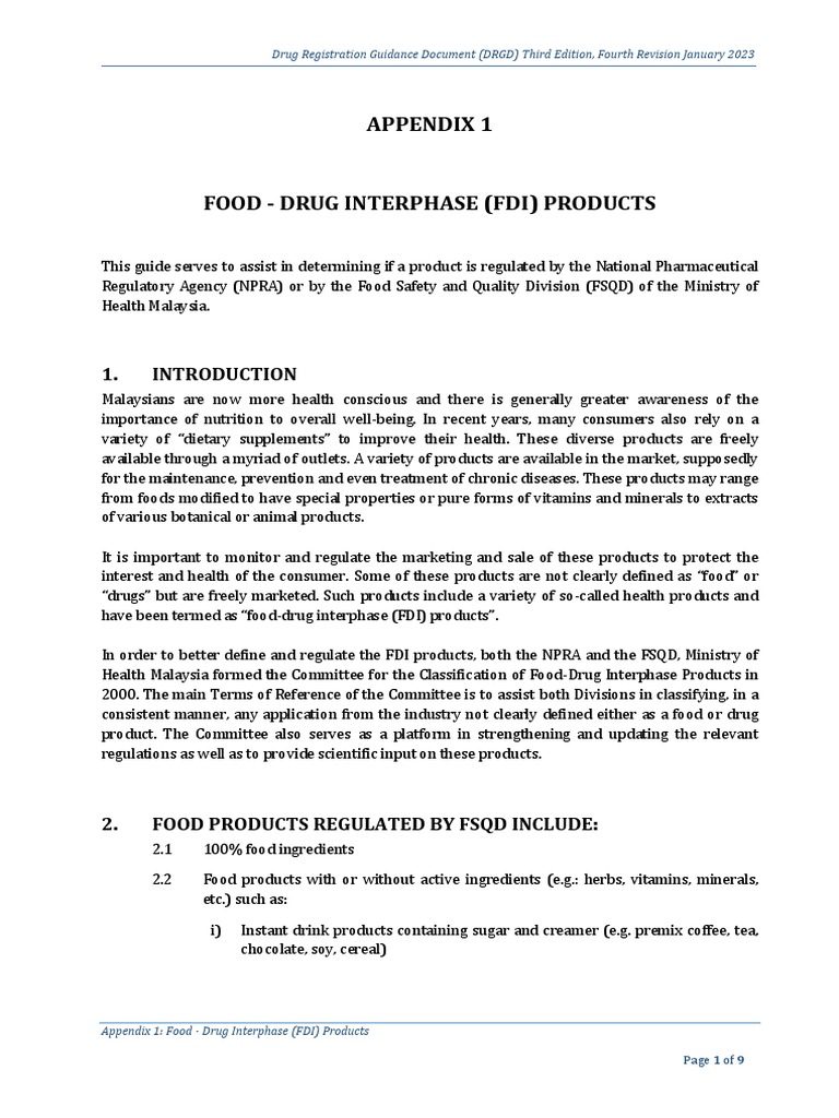 APPENDIX 1 Food Drug Interphase FDI Products | PDF | Drink | Tablet ...