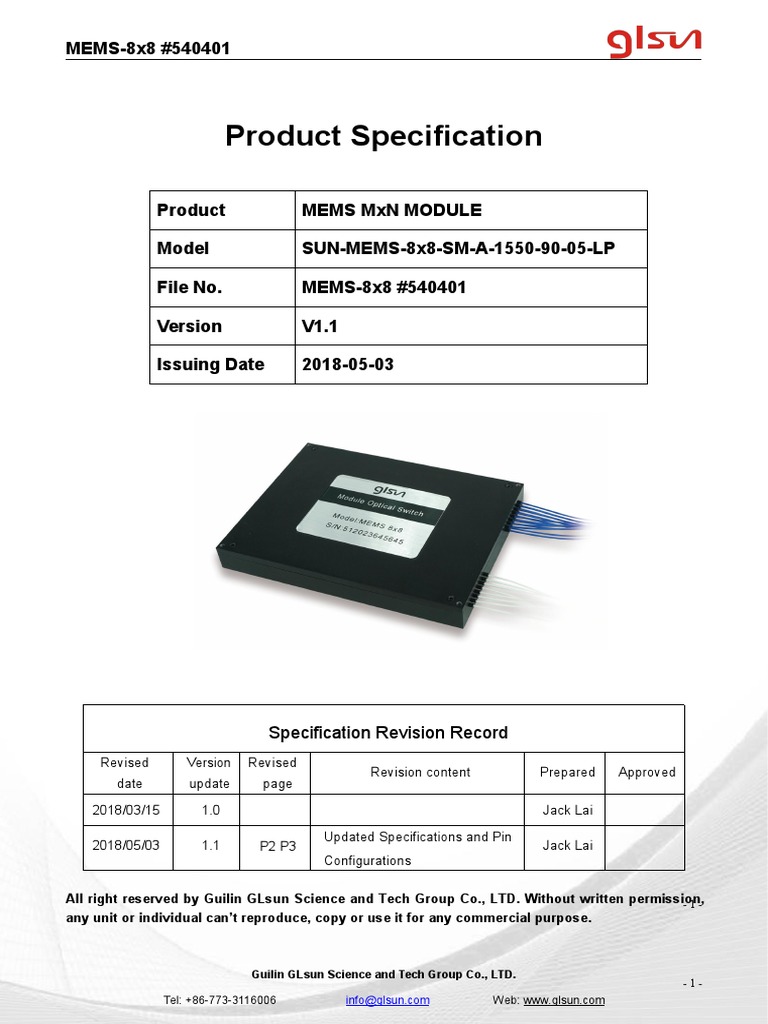 Mems 8x8 Optic Switch Module Data Sheet 540401 Pdf Electronic