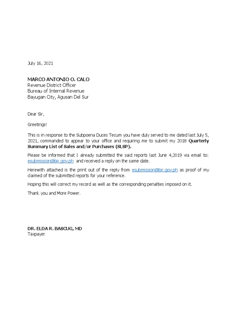 Letter To Subpoena | PDF