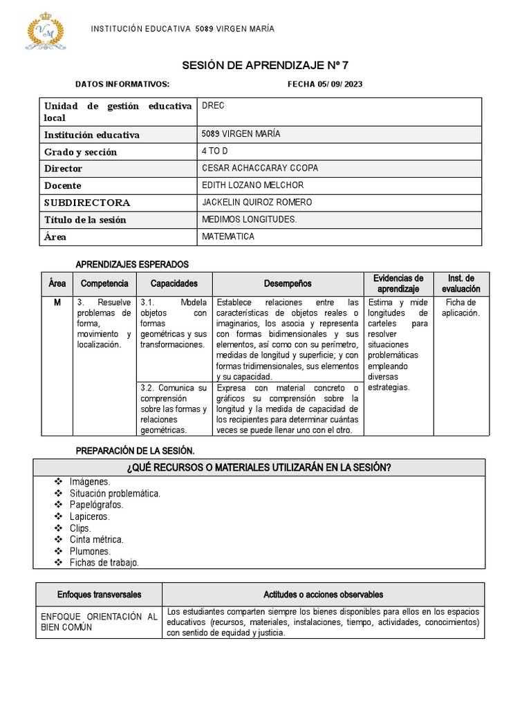 Sesion de Aprendizaje N°05-09-2023 - M | PDF | Geometría | Aprendizaje Sesion de Aprendizaje N°05-09-2023 - M | PDF | Geometría | Aprendizaje