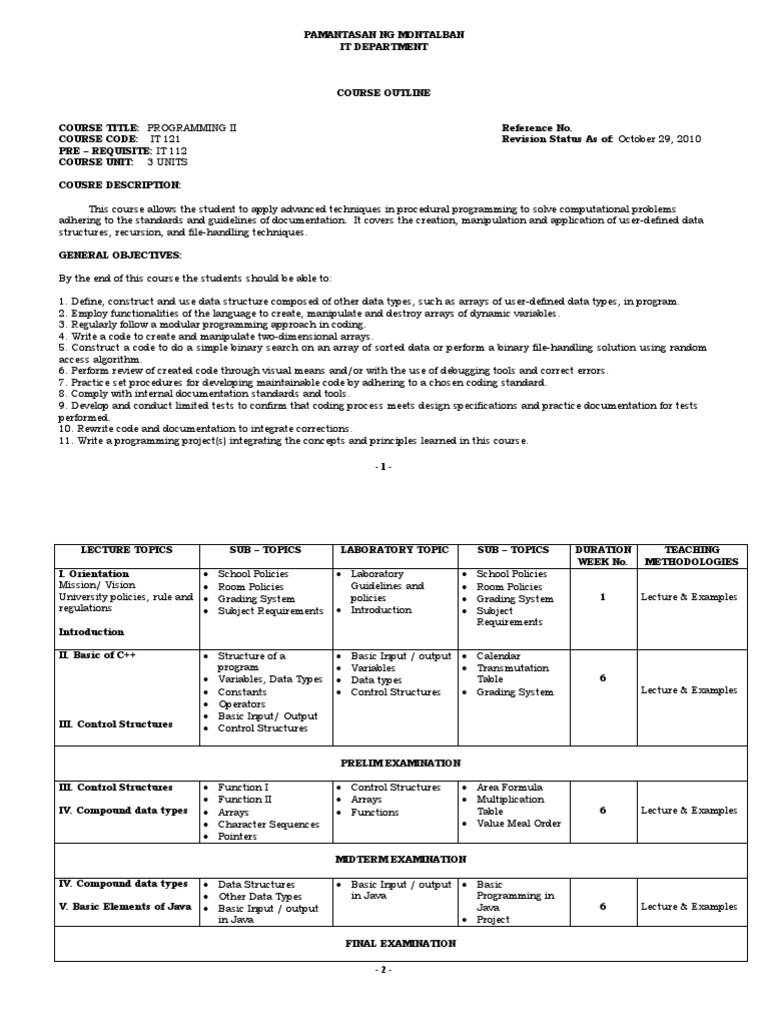 It 121 - Programming II | PDF | Computer Programming | Data Type It 121 - Programming II | PDF | Computer Programming | Data Type