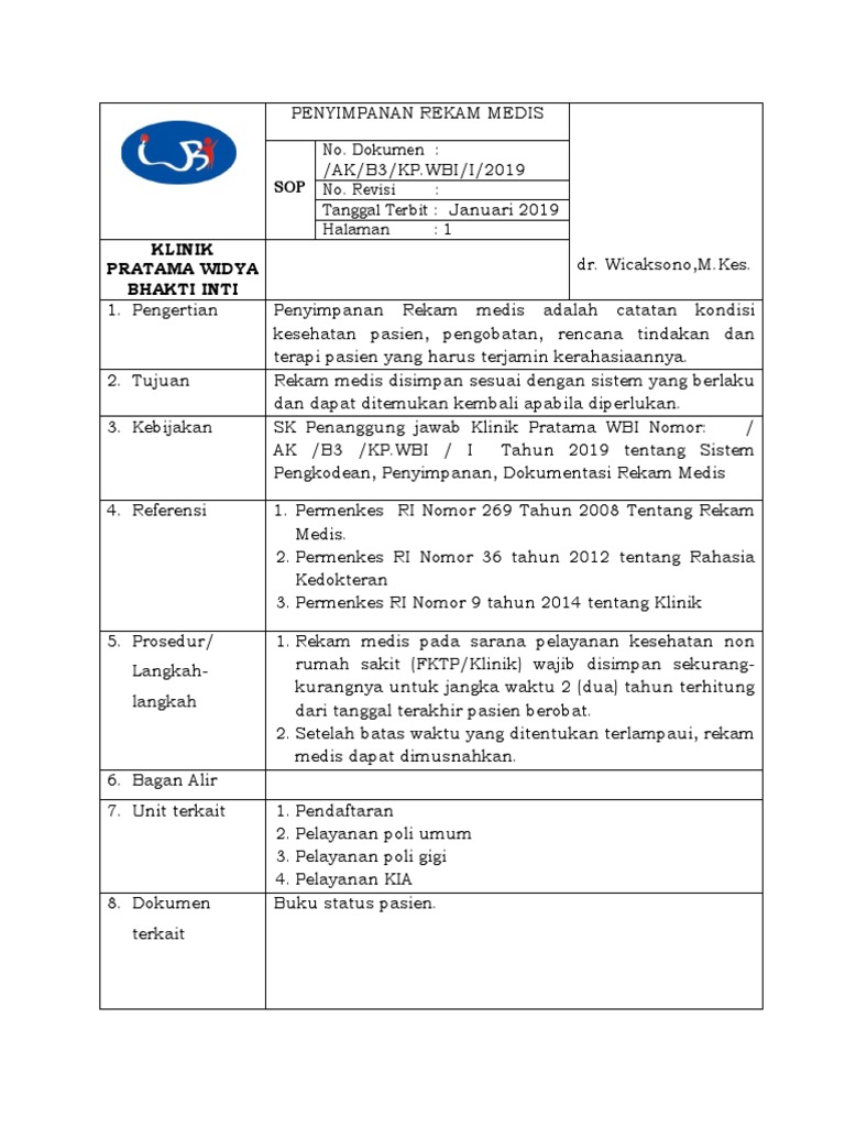 3.4.3.3 Sop Penyimpanan Rekam Medis | PDF | Kesehatan Holistik | Sains & Matematika